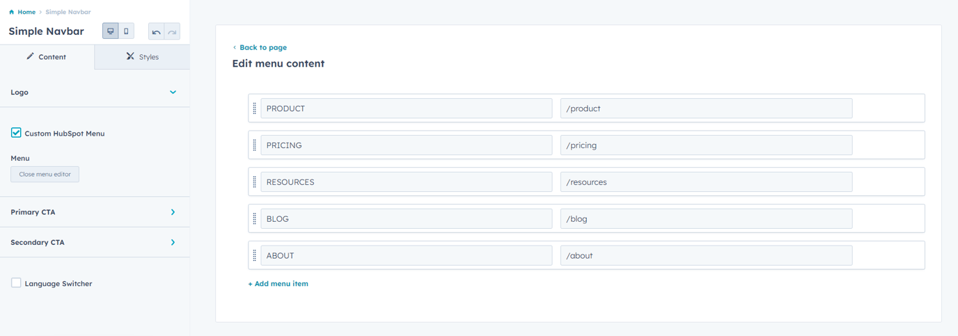 Customizing the Global Header Content